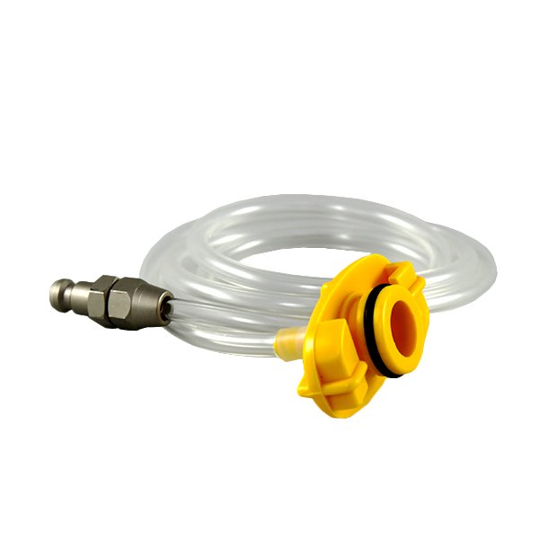 Yellow adapter with steel quick connector for syringe barrels